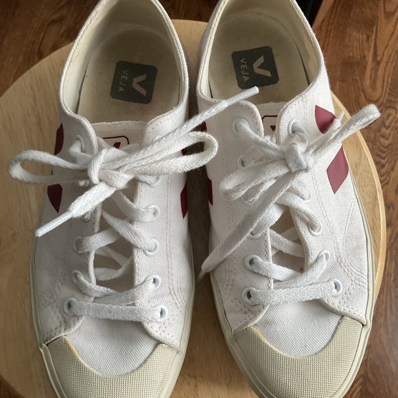 Veja | Shoes | Veja White Sneakers With Red Accents | Poshmark